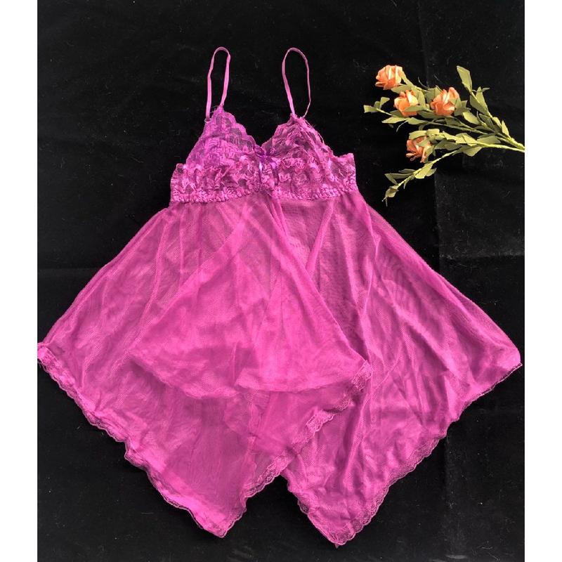 SET GAUN MALAM WANITA BAHAN LACE TIPIS KERAH DEEP V NECK BAJ - Shop ...