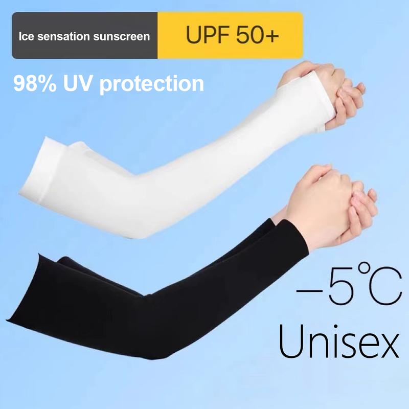 zeyseu 2 Pairs UV Protection Arm Sleeves Solid Color High Elastic ...