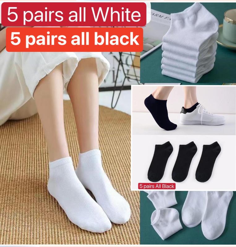 5 pairs All Black All White Socks unisex Ankle socks - TikTok Shop ...
