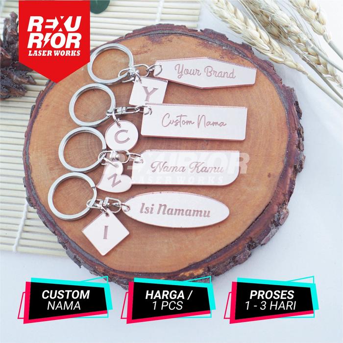 Jual Gantungan Kunci Nama Custom Rose Gold Mirror Akrilik Mirror ...
