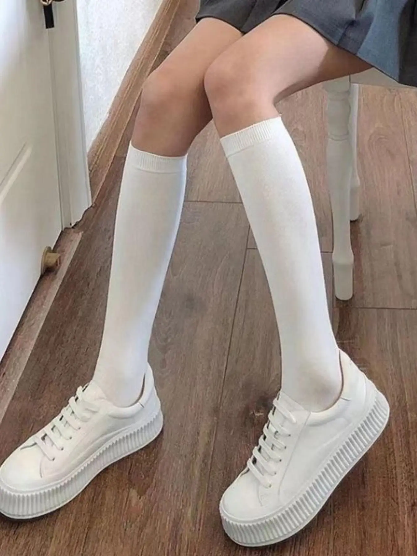 Women's Solid Basic Preppy Over The Calf Socks, 1 Pair Fashion Casual ...