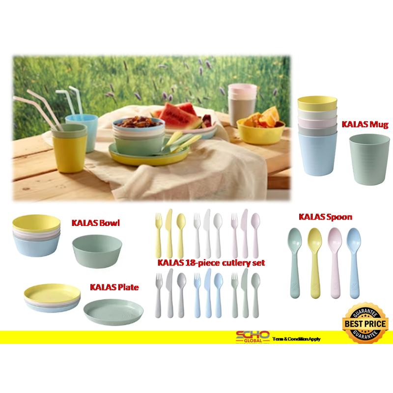 KALAS mixed colours Plate, Bowl, Mug, Spoon, 18-piece cutlery set ...