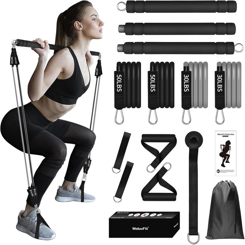Pilates Bar Kit with Resistance Band-Multifunctional Portable Weighted ...