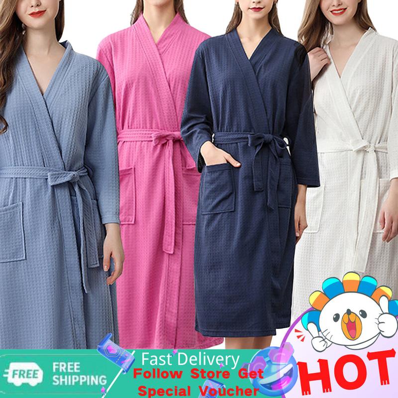 ELENXS Women Water Absorption Bath Robe Solid Waffle Bathrob - TikTok ...
