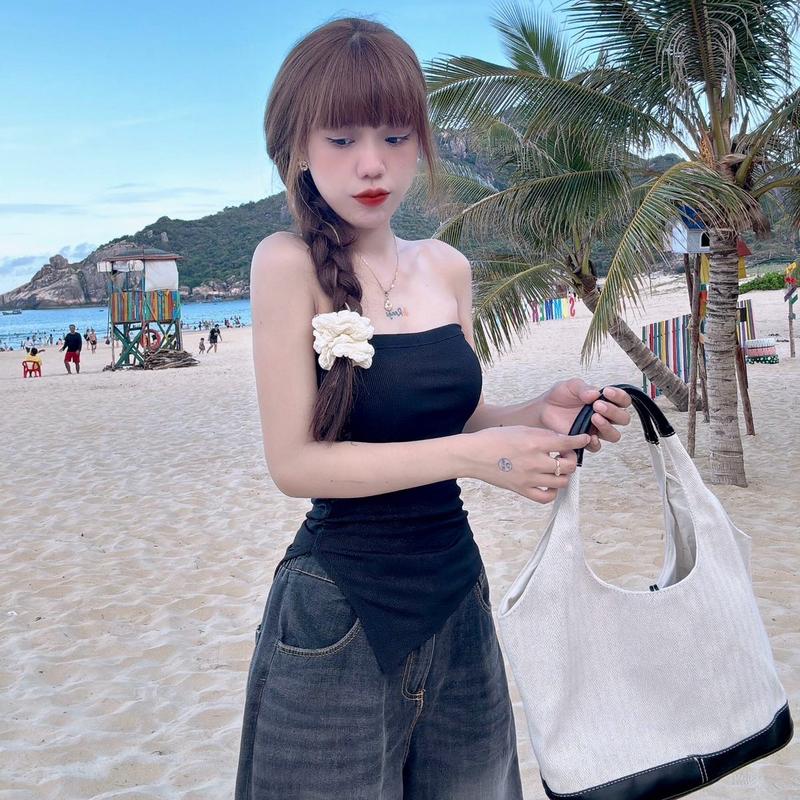 Áo ống nữ tà xéo có mút xẻ bên basic dễ mặc ,áo vây tunban thun - TikTok Shop Vietnam