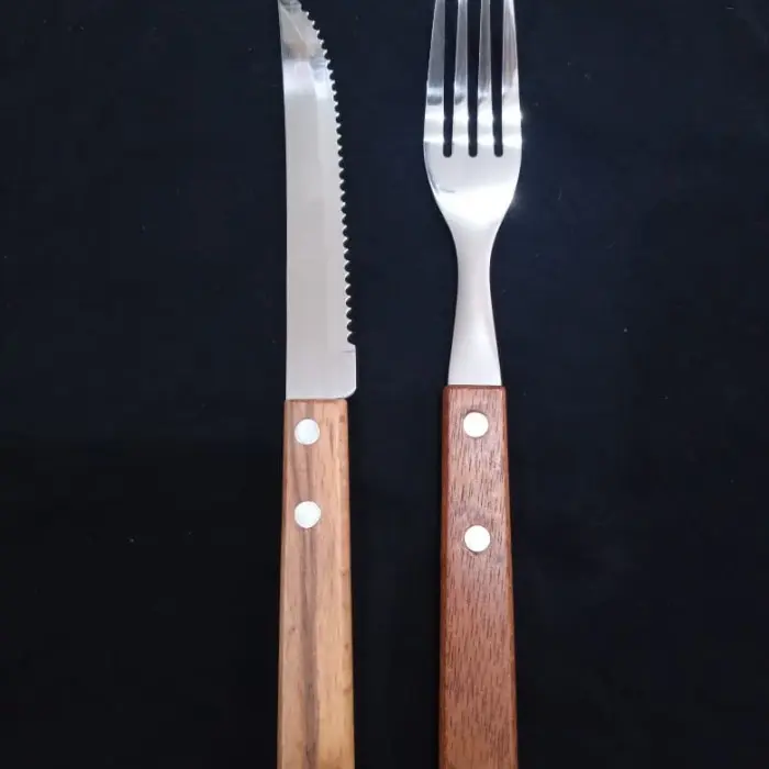 Pisau garpu fork knife stik steak gagang kayu stainless gerigi piso ...