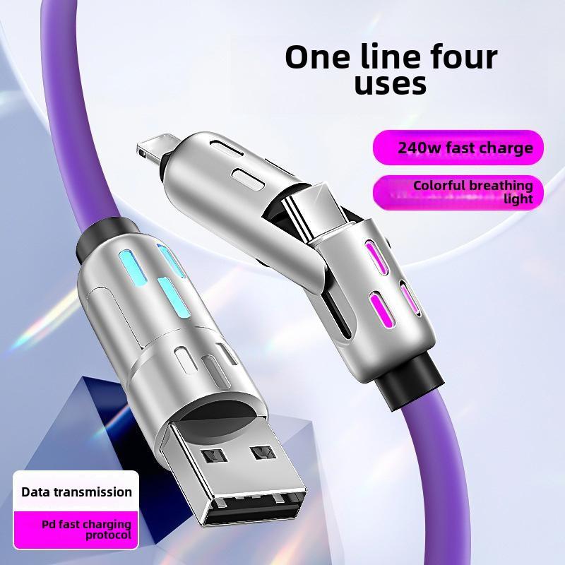 4-in-1 data cable, coloured light, silicone, zinc alloy PD100W - TikTok ...