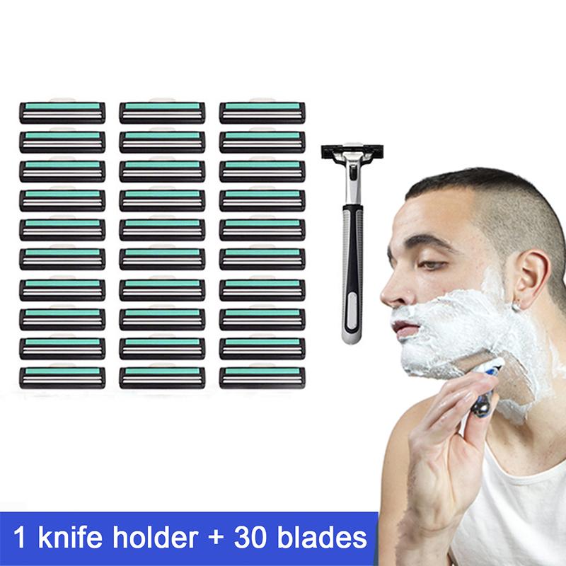 1 Handle 30PCS double Layers Male Manual Razor Blades For Standard ...