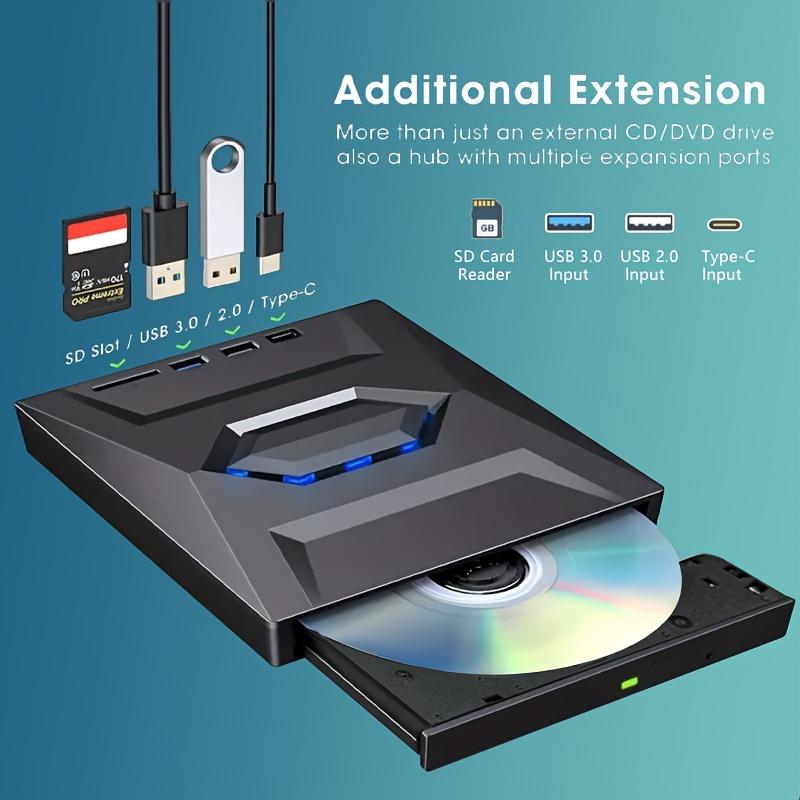 4-in-1 Portable CD/DVD RW Burner Drive with USB 3.0/2.0/Type-C Ports ...