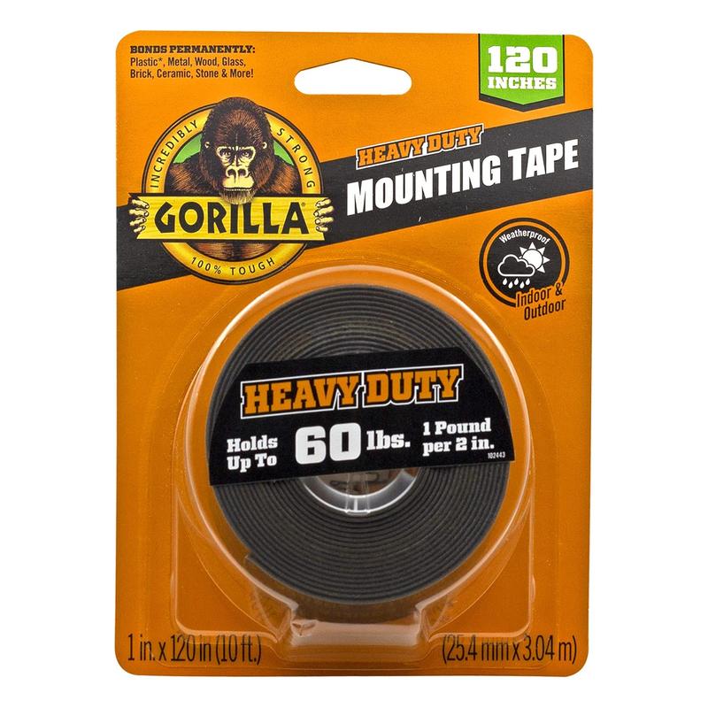 Gorilla Heavy Duty Double Sided Mounting Tape, Black Tape, 1" x 120 ...