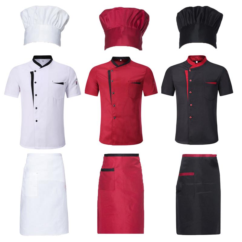 Pakaian seragam chef dapur hotel uniseks, set apron topi, kolar ...