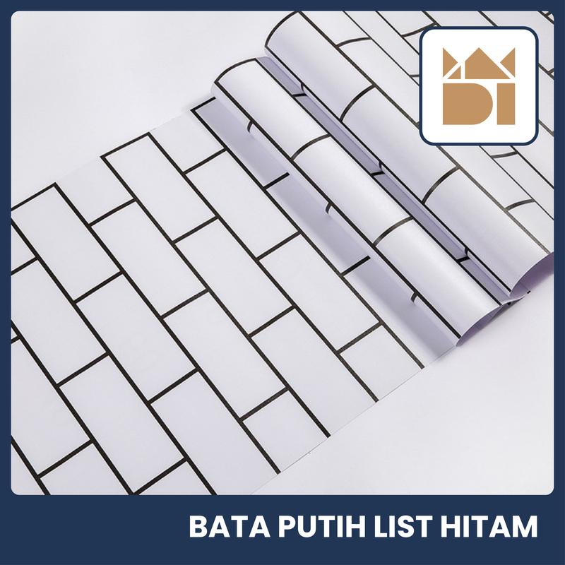 Wallpaper Dinding Motif Bata Putih List Hitam Ukuran 45 Cm x - Shop ...