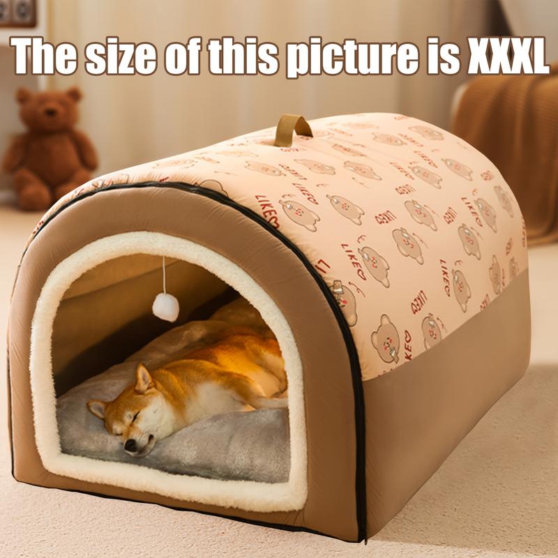 A 2-in-1 Detachable Flannel Pet Bed with Hanging Balls, a Polyester ...
