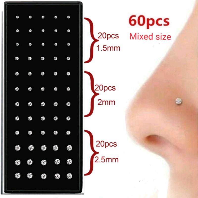 Mixed Size 60 PCS Stainless Steel Nose Nails (S, M, L) Diamond-studded ...