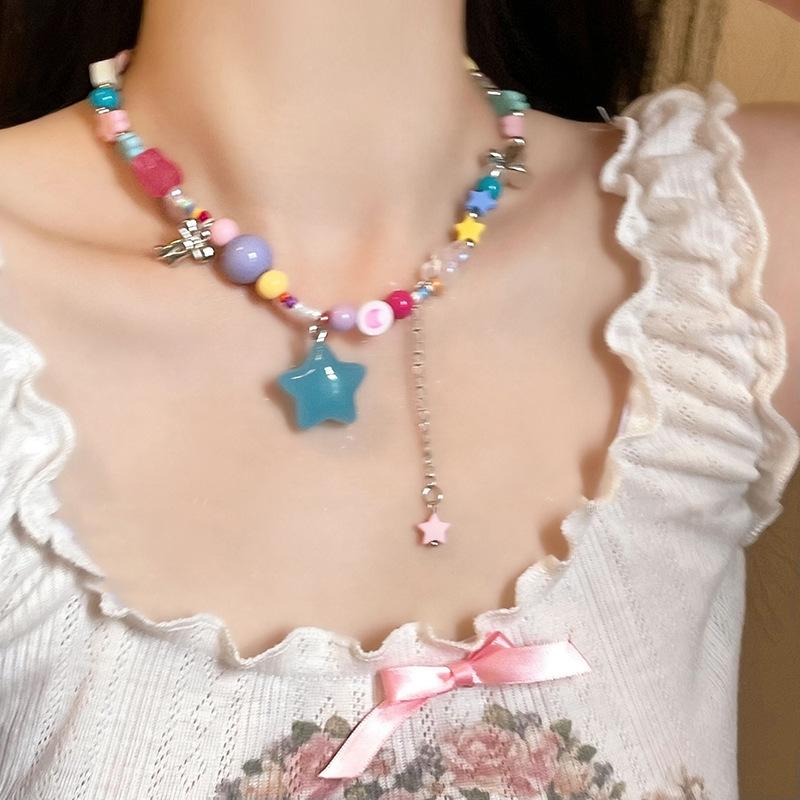 lapis lazuli stone tesla Colorful Star Flower Heart Necklace - TikTok ...