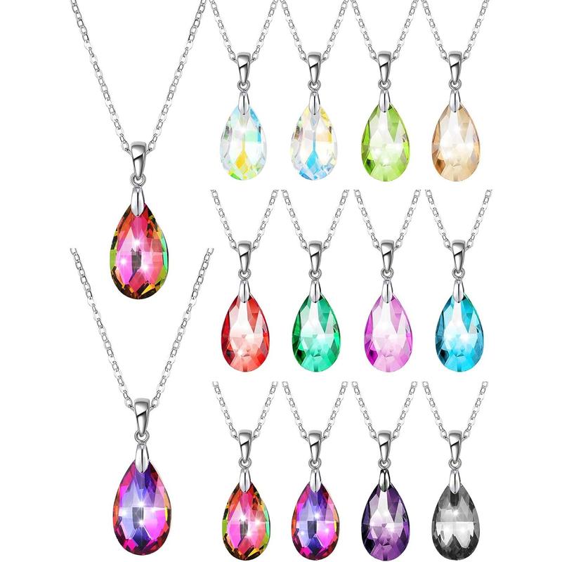 12 Pieces Teardrop Crystal Necklace Cubic Zirconia Pendant Necklace ...