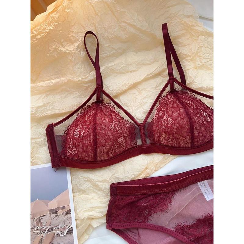Bra Cawan Segitiga, Gaya Perancis, Warna Merah Wain, Untuk Wanita ...