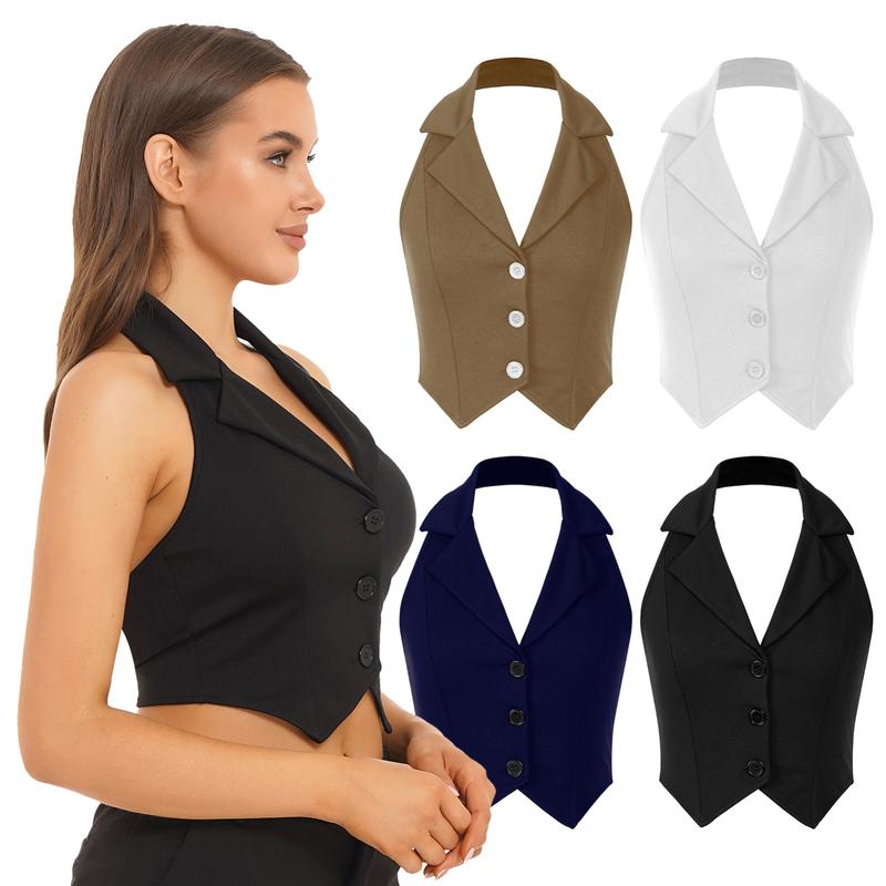 iEFiEL Women's Halter Neck Sleeveless Backless Waistcoat Formal ...