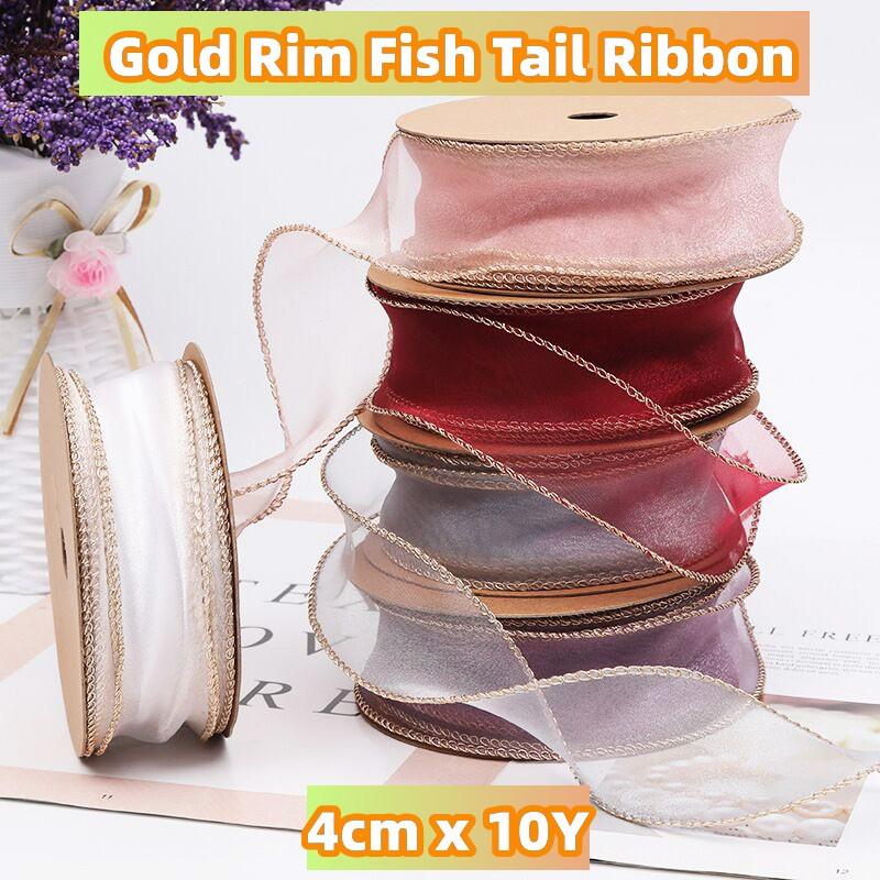 READY STOCK 4cm 4Y gold rim Fish tail ribbon Gold Egde Wave Lace ...
