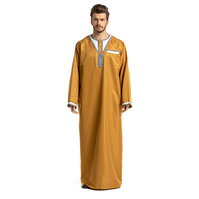 Middle East Arab Sale Men's round Neck Stitching Long Sleeve Muslim Hui ...