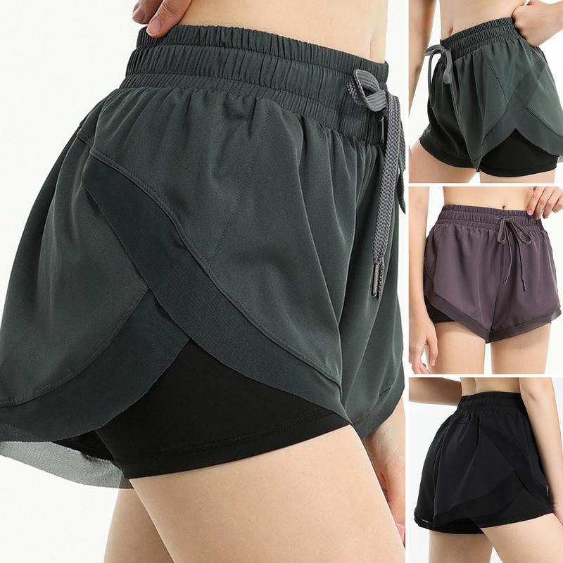 Yoga Shorts Workout Comfortable Elastic Waist Lining Two Layers ...