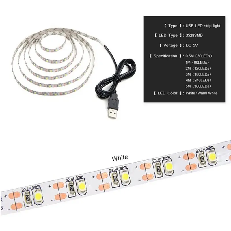 Lampu Jalur LED USB, 5V, Pelbagai Warna, Putih Hangat / Biru - TikTok ...