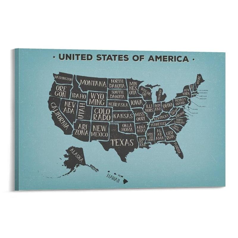 USA Map with States Details Poster Decor Print Decor Print - TikTok Shop