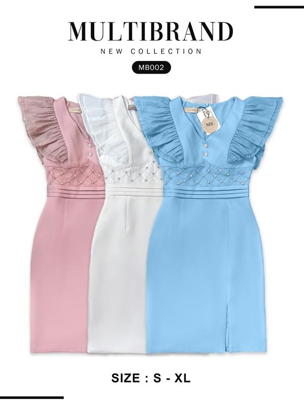 MB002 เดรสเอวเพชรแขนระบาย ผู้หญิง Clothing Dress Women เสื้อผ้า ...