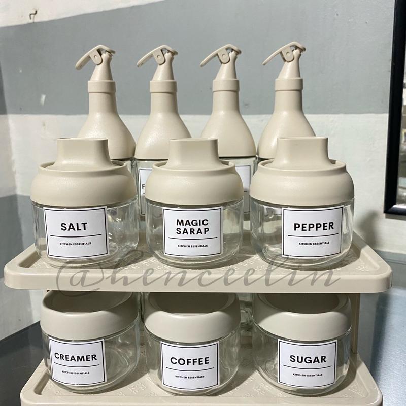 11pcs Condiment Bottle Set w/ Storage Jar and Rack -Perfect for ...