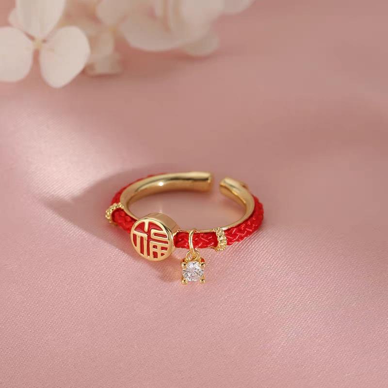 Cincin Tali Merah Gaya Cina Baru Reka Bentuk Cantik Watak Fu Cincin ...