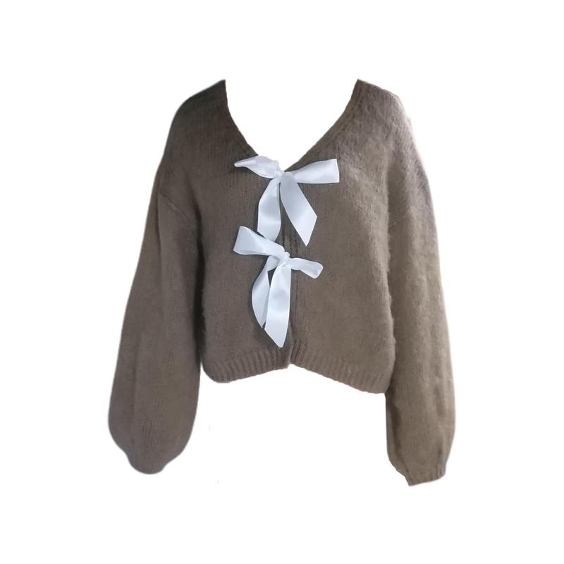 Women Tie Front Sweaters Casual Lightweight Contrast Color Knit ...