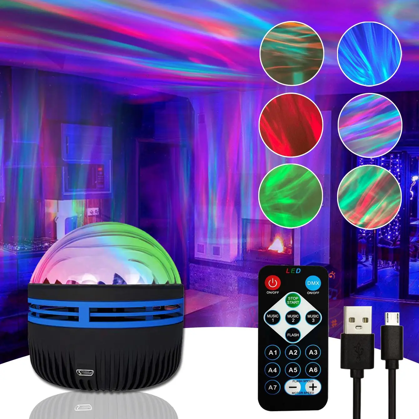 1 Piece Christmas Gift 7 Color LED Northern Light Projector, Remote ...