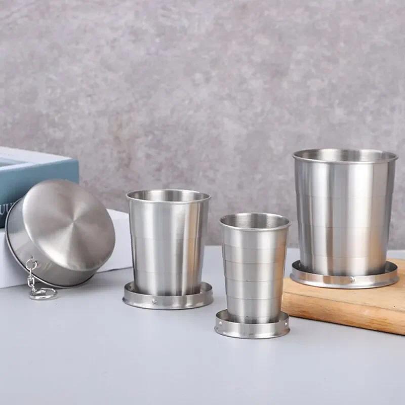 75/150/250ML Stainless Steel Folding Cup Camping Cookware Retractable ...