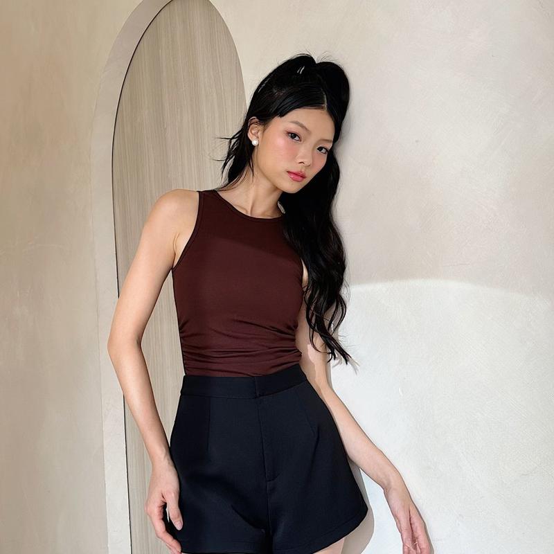 (BARE/BASIC) Marisa V3 Racer Side Ruched Top in Chocolate - TikTok Shop ...