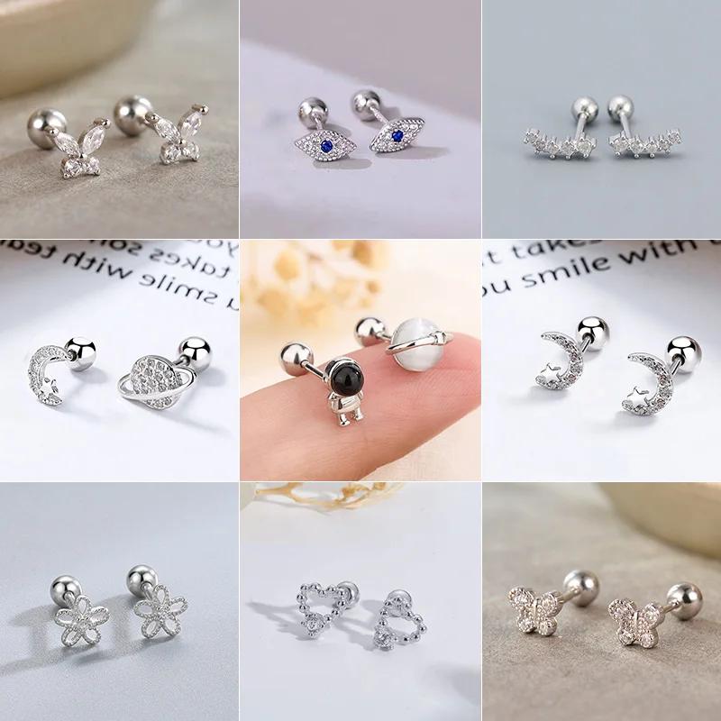 Subang Stud Tindik Helix Belakang Skru, Warna Perak, Untuk Wanita ...