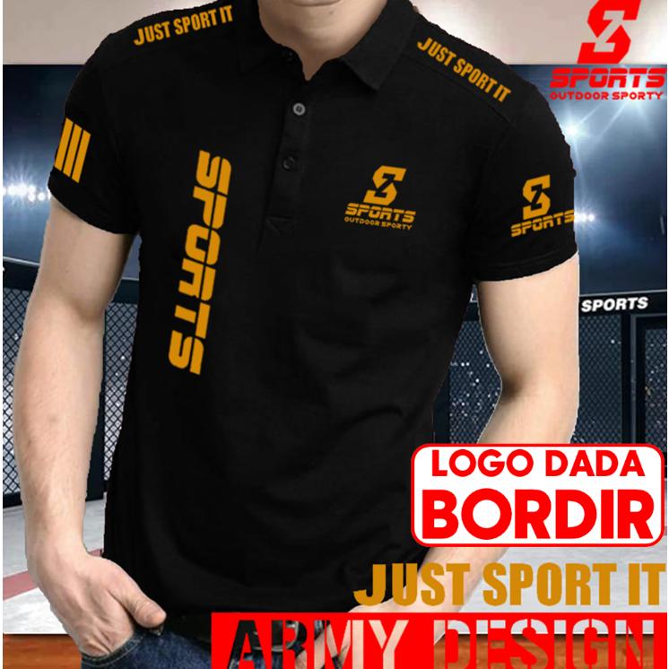 Polo BORDIR SPORT GOLD Logo Dada Kiri saja tapi Text Depan bahu - Shop ...