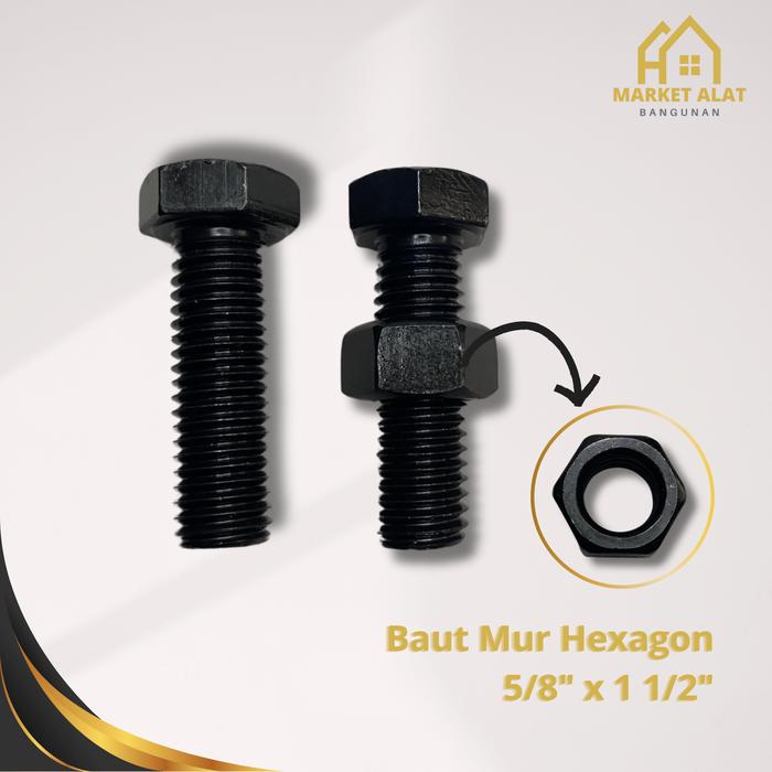 Jual Baut Mur Hexagon 5/8 x 1 1/2 UNC Baja Hitam Kunci 24 / Full Set ...