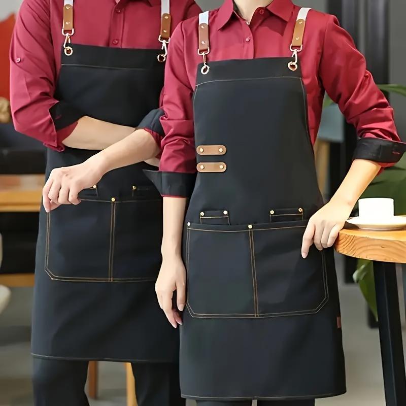 Apron Kanvas Hitam Bergaya, 1 helai, dengan Butang dan Poket - TikTok ...