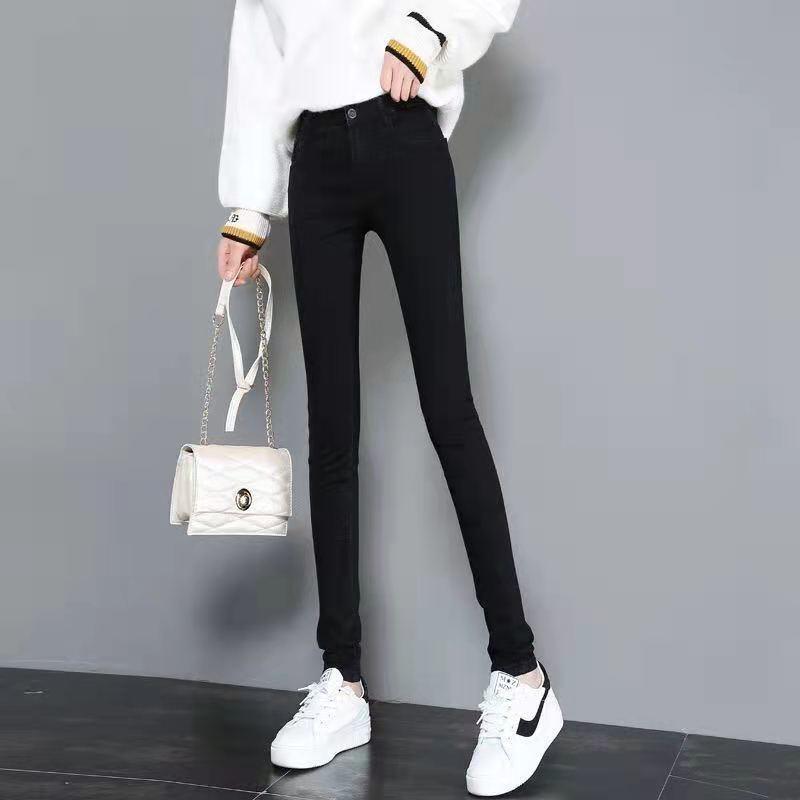 Seluar Jeans Pinggang Tinggi, Seluar Kurus Hitam Gaya Korea Wanita ...