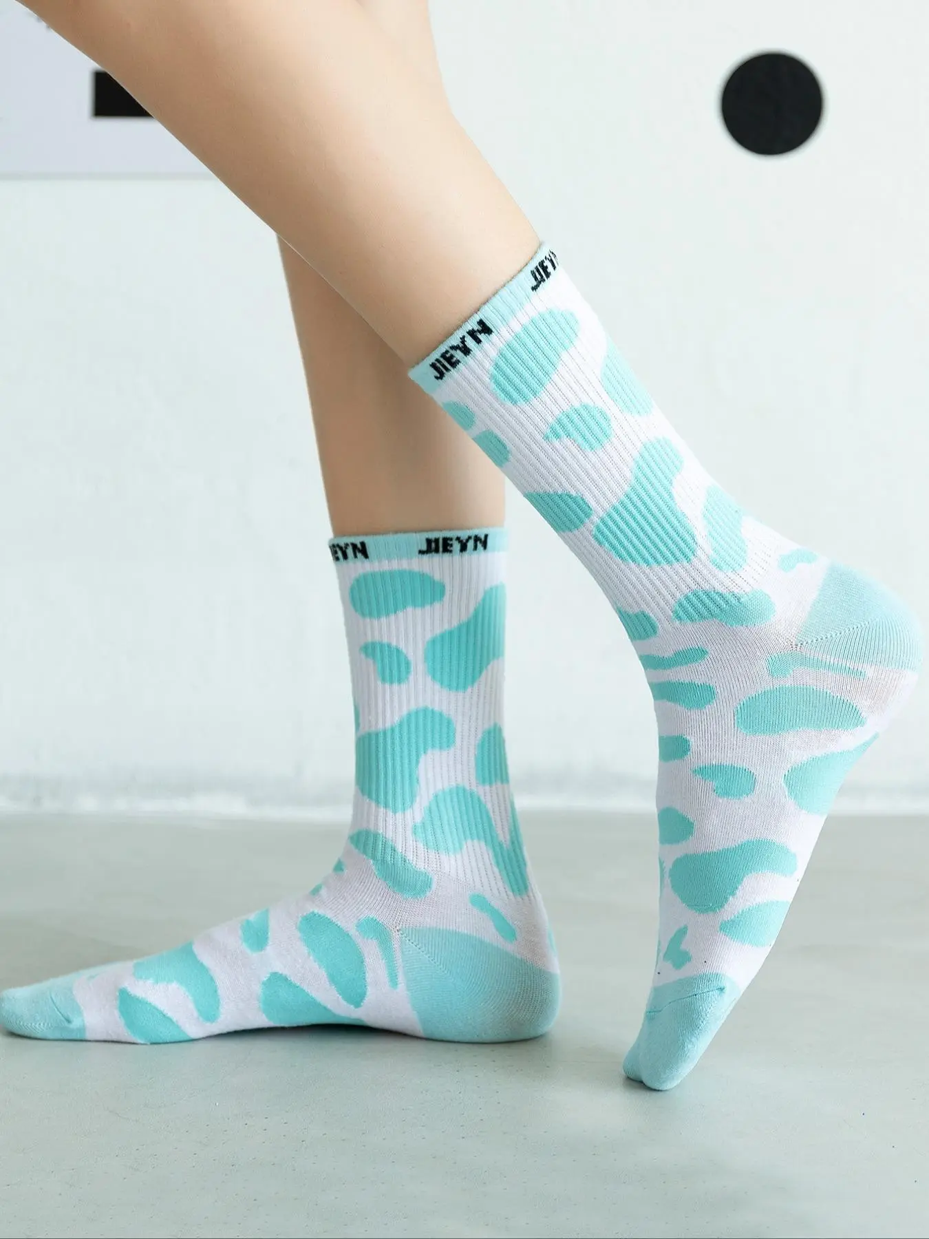 Women's 5 Pairs Cow Print Letter Binding Crew Socks, Casual Thick ...