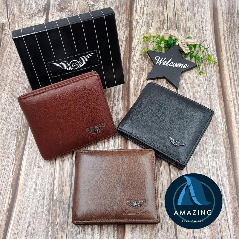 BS Genuine Leather Men Small Wallet Zip Coin Pocket Button Coin ...
