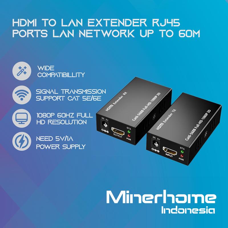 HDMI to LAN Extender RJ45 Ports LAN Network up to 60m - Shop | Tokopedia