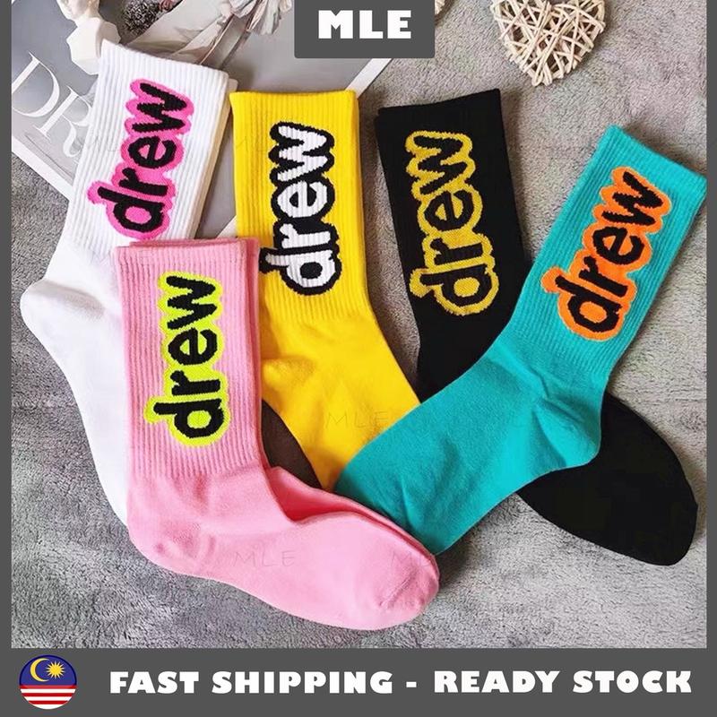 MLE Drew House Font Smiley Socks Hipster Street Logo Cotton Socks ...