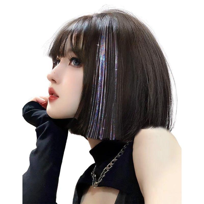Set Rambut Palsu, Bahan Sutera Laser Berwarna-warni, Rambut Palsu ...