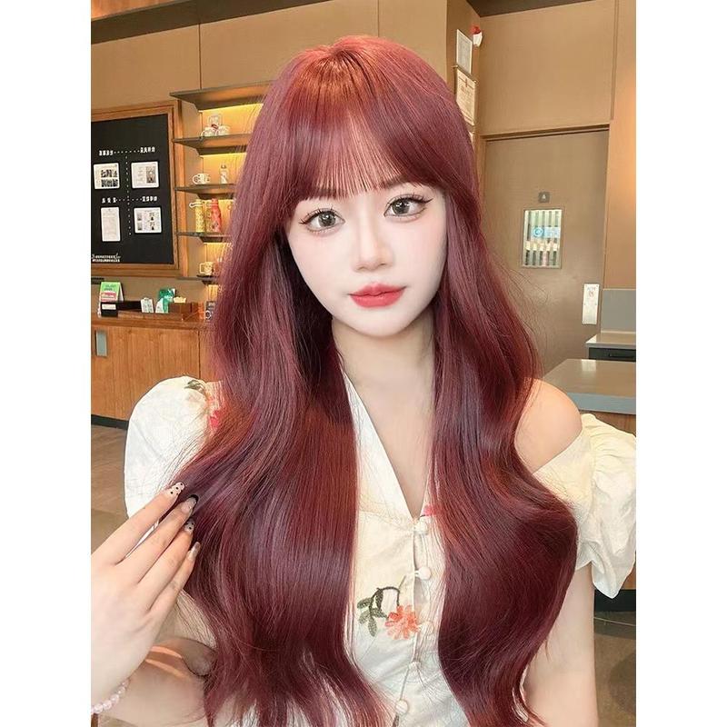 Wig Female Long Hair Net Red Raspberry Red Big Wave Long Curly - TikTok ...