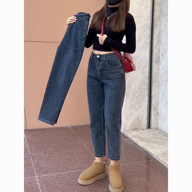 Seluar Jeans Wanita, Bahan Baldu, Tebal, Fesyen Baru, Berbentuk ...