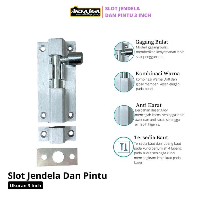 Grendel 3 inch Slot Jendela Pengunci Pintu Anti Karat Aluminium - Shop ...