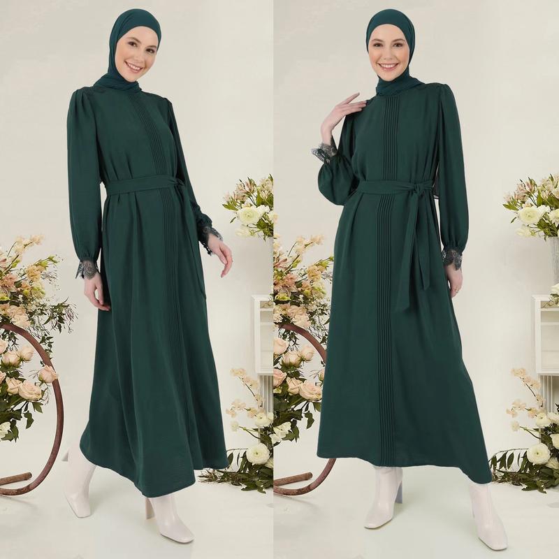 Muslim women's lace stitching dress Arabic Turkish long dress outdoor ...