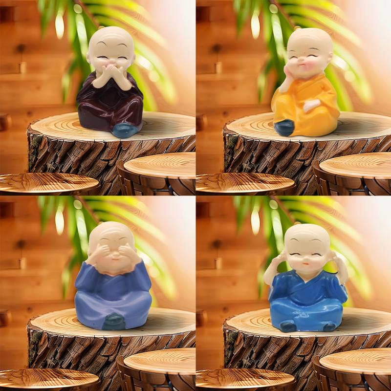 4PCS Mini Monk Sculpture Ornament, Brazilian Lucky Trees Brazilian Wood ...