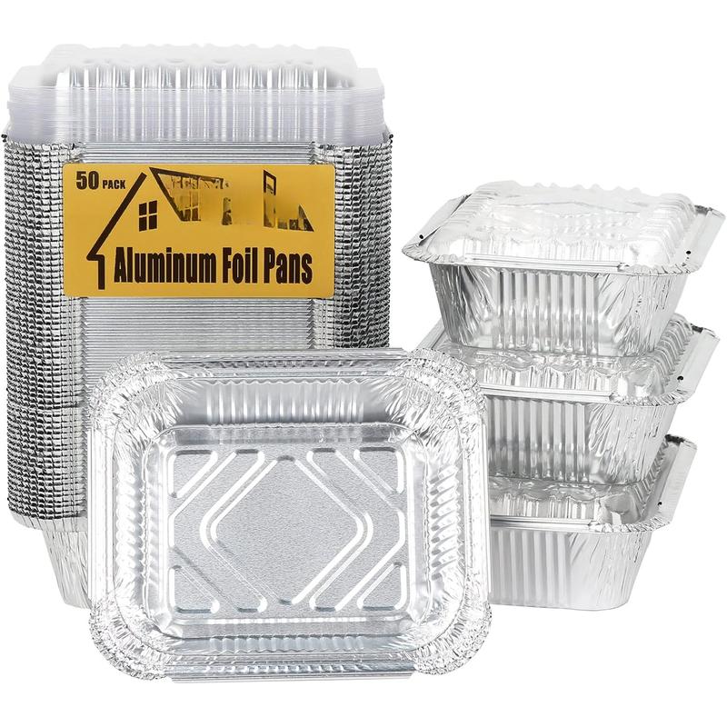 50 Pack Aluminum Pans 1 Lb/460 ml Capacity 5.9"x4.7"- Disposable ...